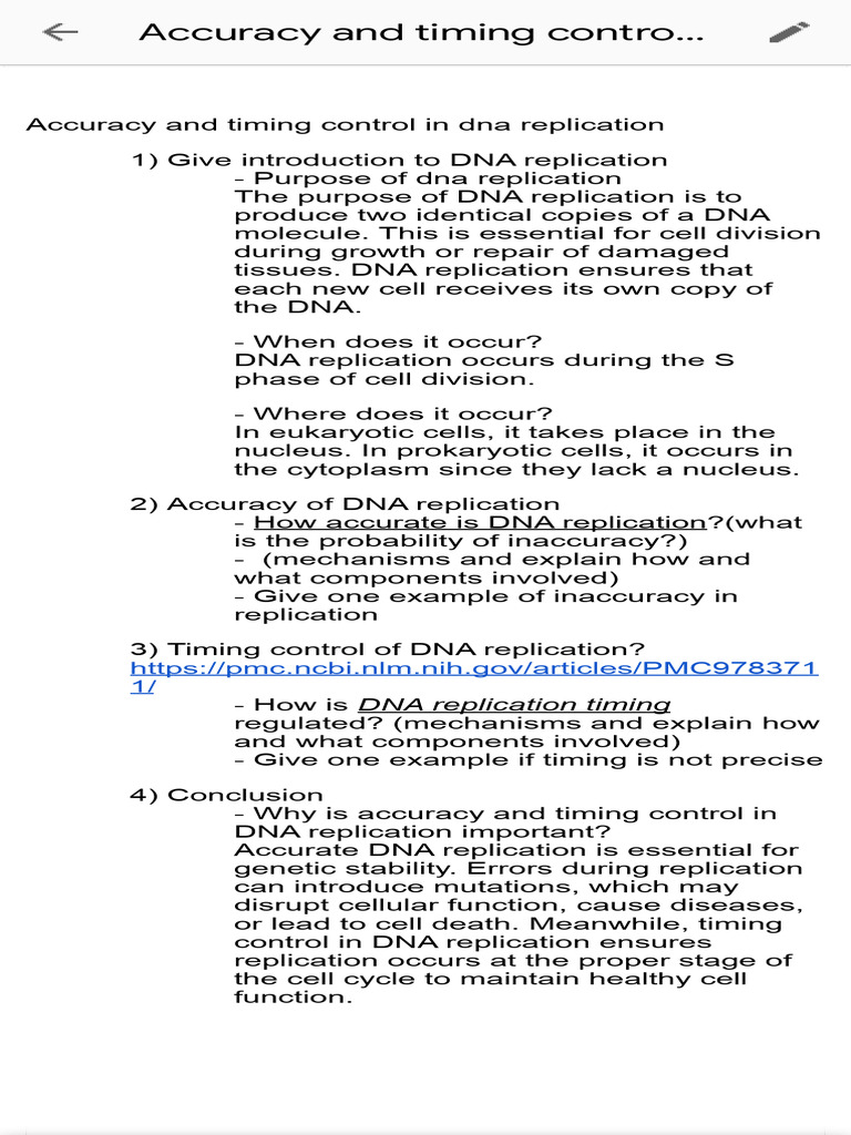 Accuracy and Timing Control in Dna Replication | PDF