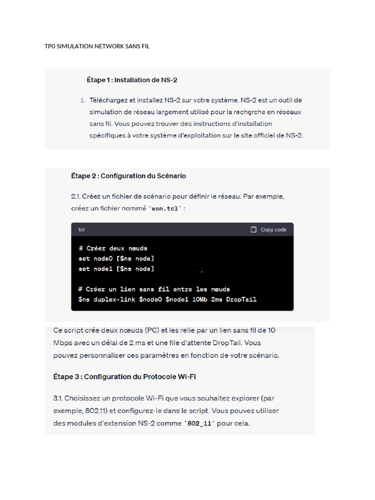 TP1 NS2 SIMULATION NETWORK SANS FIL - Copie | PDF