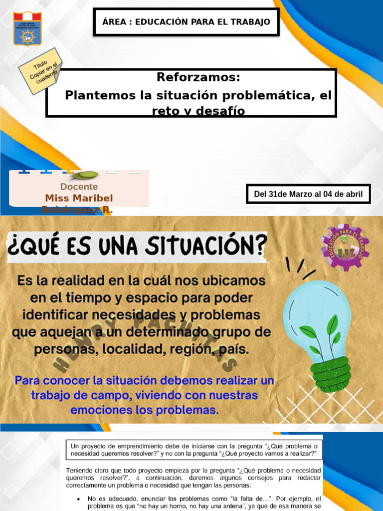 SESION 04 REFORZAMOS - Plantemos La Situacion Problematica El Reto y ...