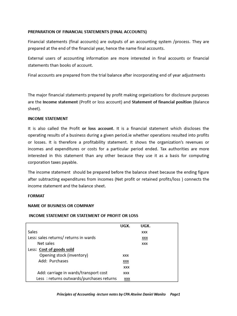 Financial Statements Preparation Guide | PDF | Balance Sheet | Income ...