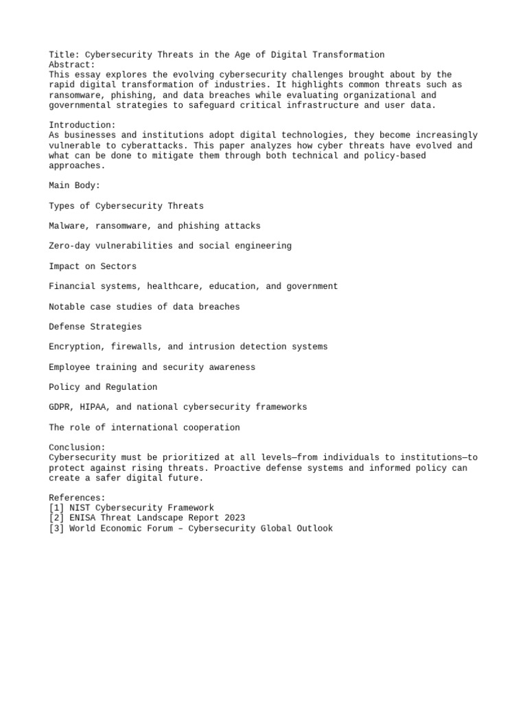 Cybersecurity Threats in Digital Transformation | PDF