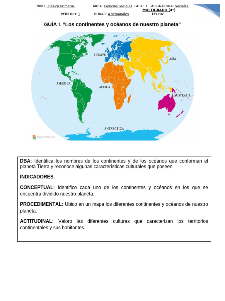 Continentes y océanos para primaria | PDF | Continente