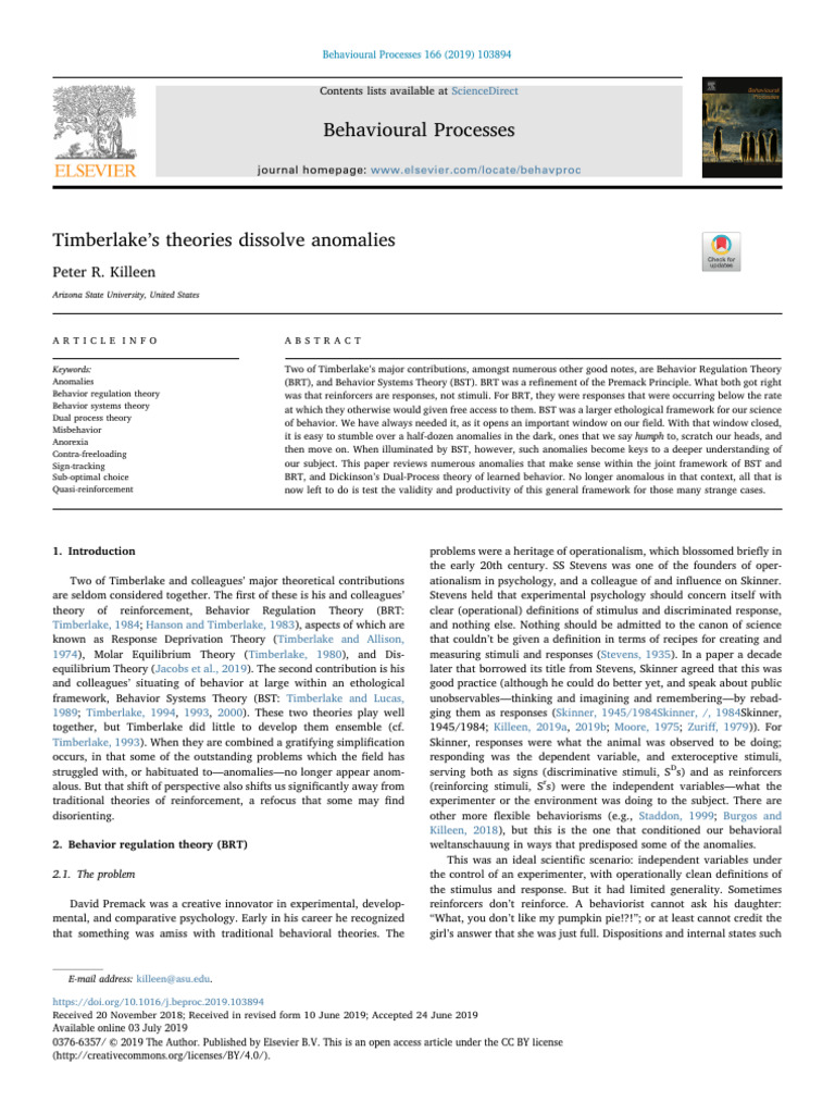 Timberlake’s theories dissolve anomalies | PDF | Reinforcement | Behaviorism