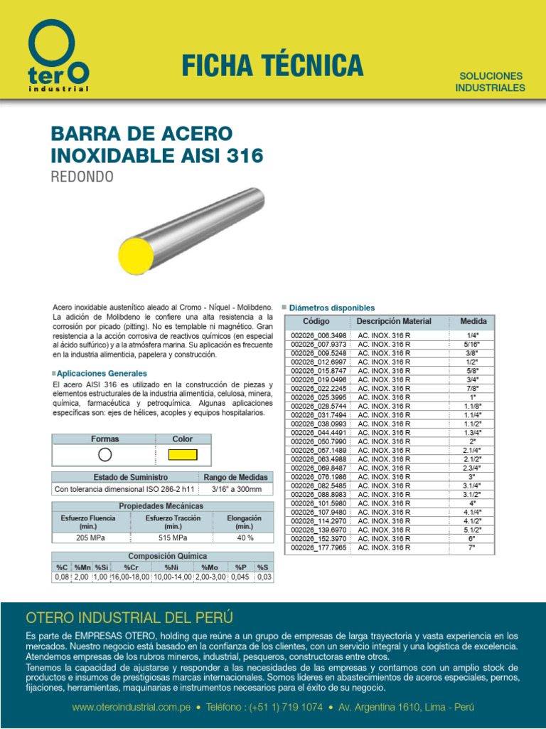 Barra de Acero Inoxidable Aisi 316 1 | PDF | Acero inoxidable | Acero