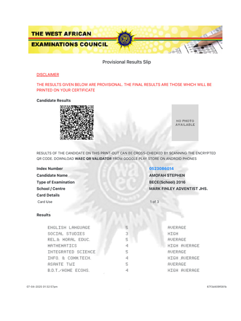 WAEC Candidate Eresults | PDF