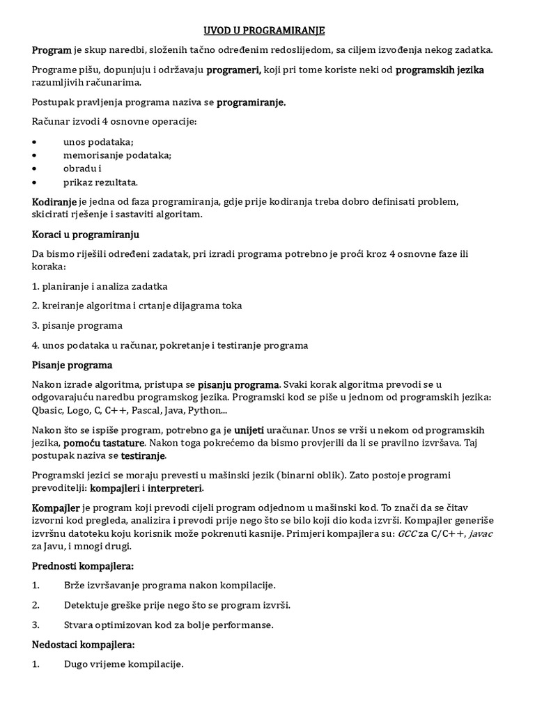 UVOD U PROGRAMIRANJE VII Razred | PDF