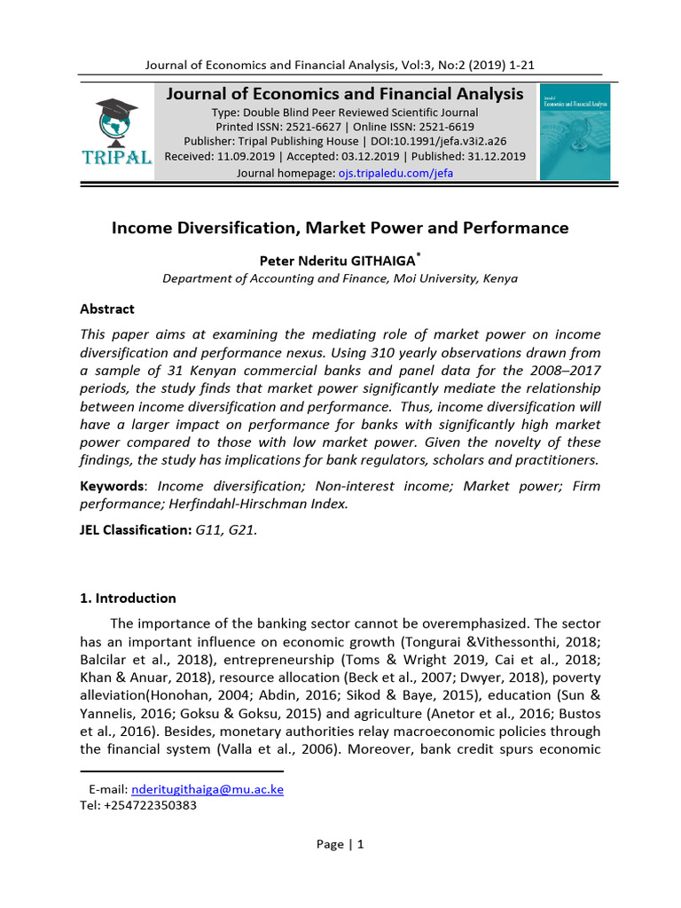 Income Diversification Market Power and Performanc | PDF | Market Power