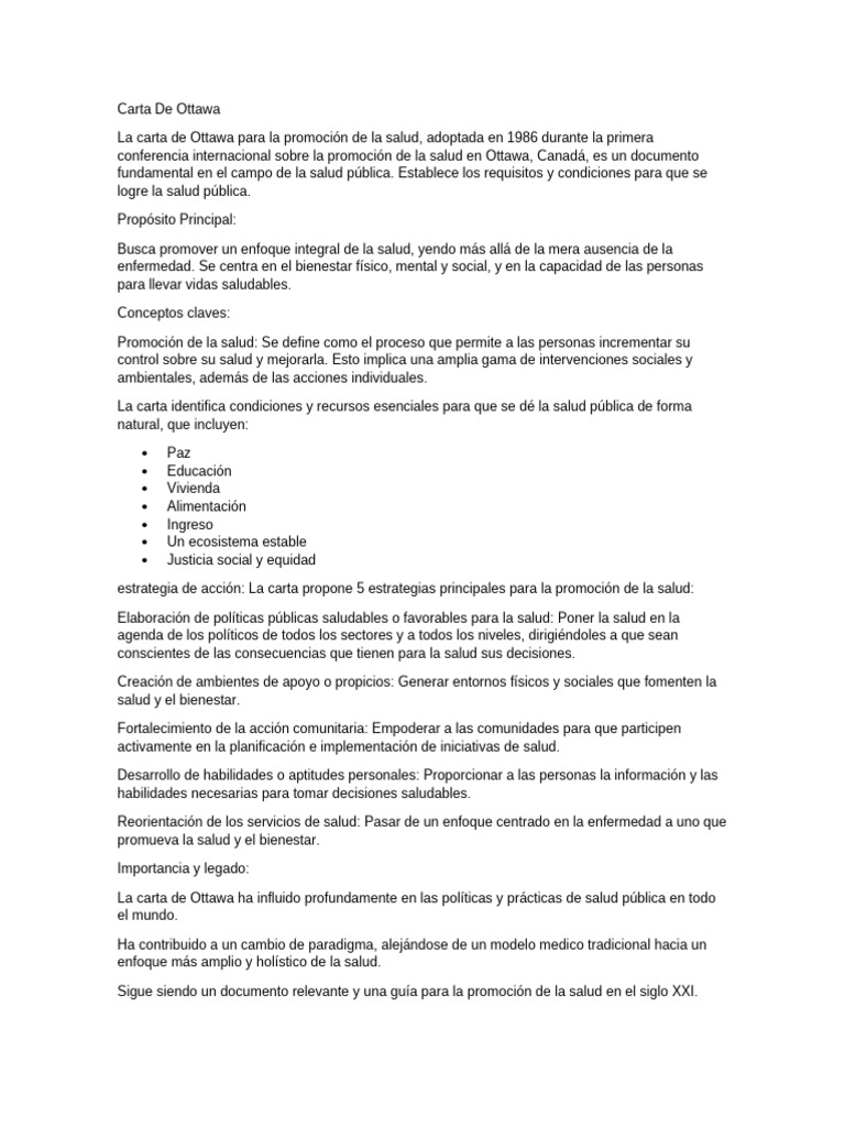 Carta de Ottawa: Promoción de la Salud | PDF