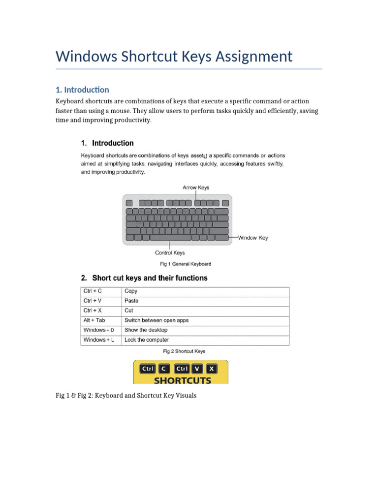 Windows Shortcut Keys Assignment With Custom Images | PDF