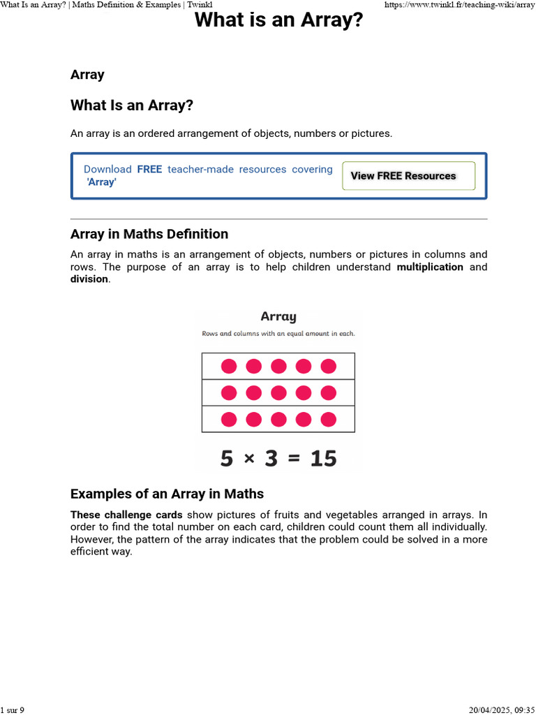 What Is an Array_ _ Maths Definition & Examples _ Twinkl | PDF ...