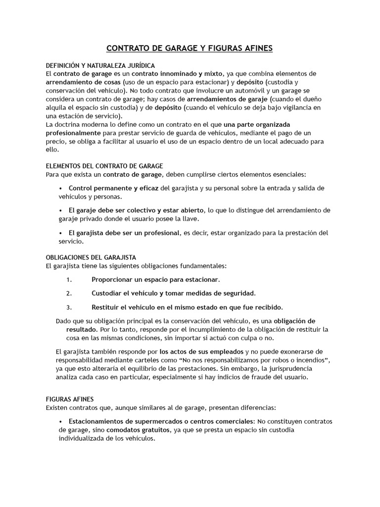Contrato de Garage: Definición y Elementos | PDF