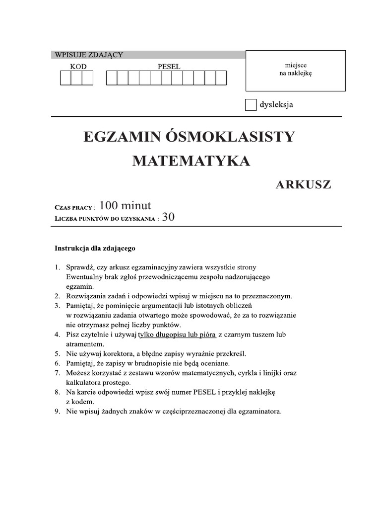 E8 Matematyka Arkusz 7 Galileusz | PDF