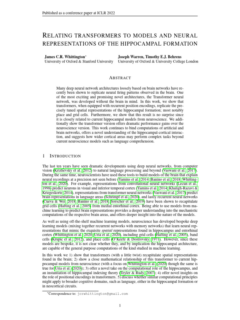 Transformer For Hippocampal Formation | PDF | Hippocampus | Brain