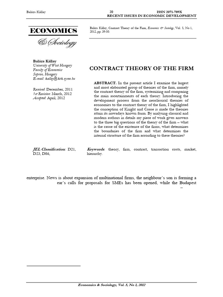 Contract Theory of the Firm Explained | PDF | Market (Economics ...