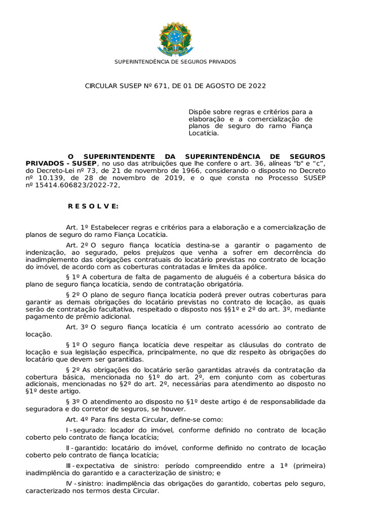 Circular Susep #671, de 01 de Agosto de 2022 | PDF | Seguro | Direito ...