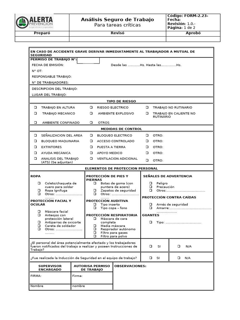FORM - 223 Análisis de Trabajo Seguro V 10 - 1 | PDF