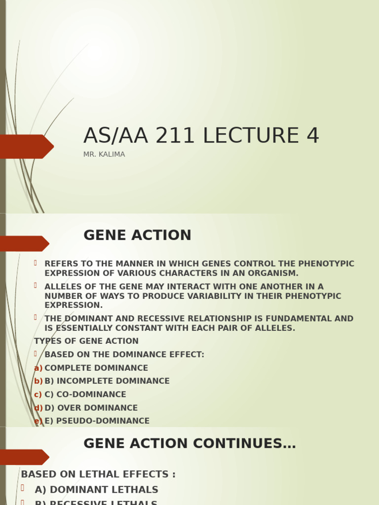 As and Aa Lecture 4a (Autosaved) - 040205 | PDF | Dominance (Genetics ...