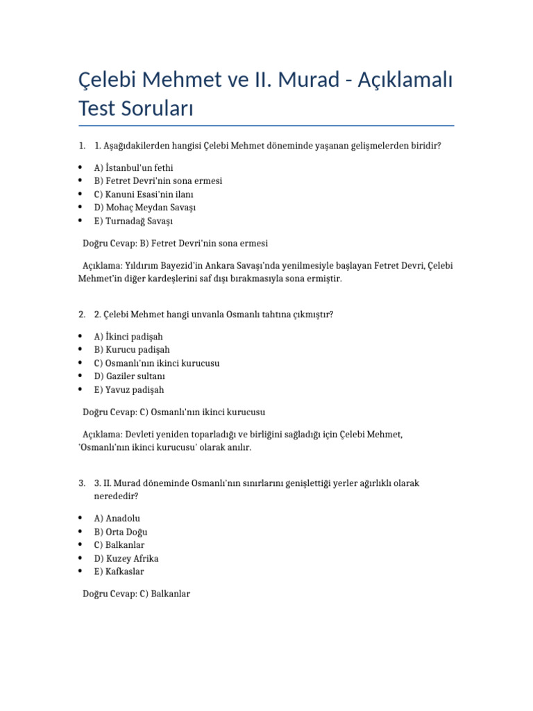 Celebi Mehmet II Murad Sorular | PDF