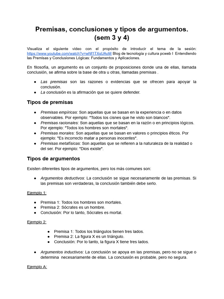 Premisas - Conclusiones y Tipos de Argumentos | PDF | Argumento ...