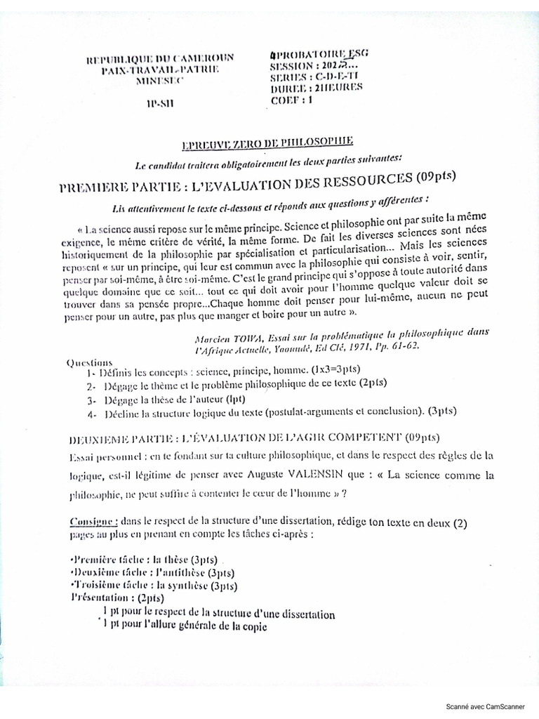 PHILO EPREUVE ZERO 1ère CD | PDF