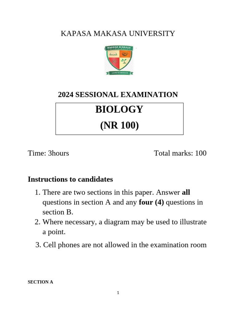 Kapasa Makasa University Sessional Examination 2024-1 | PDF ...