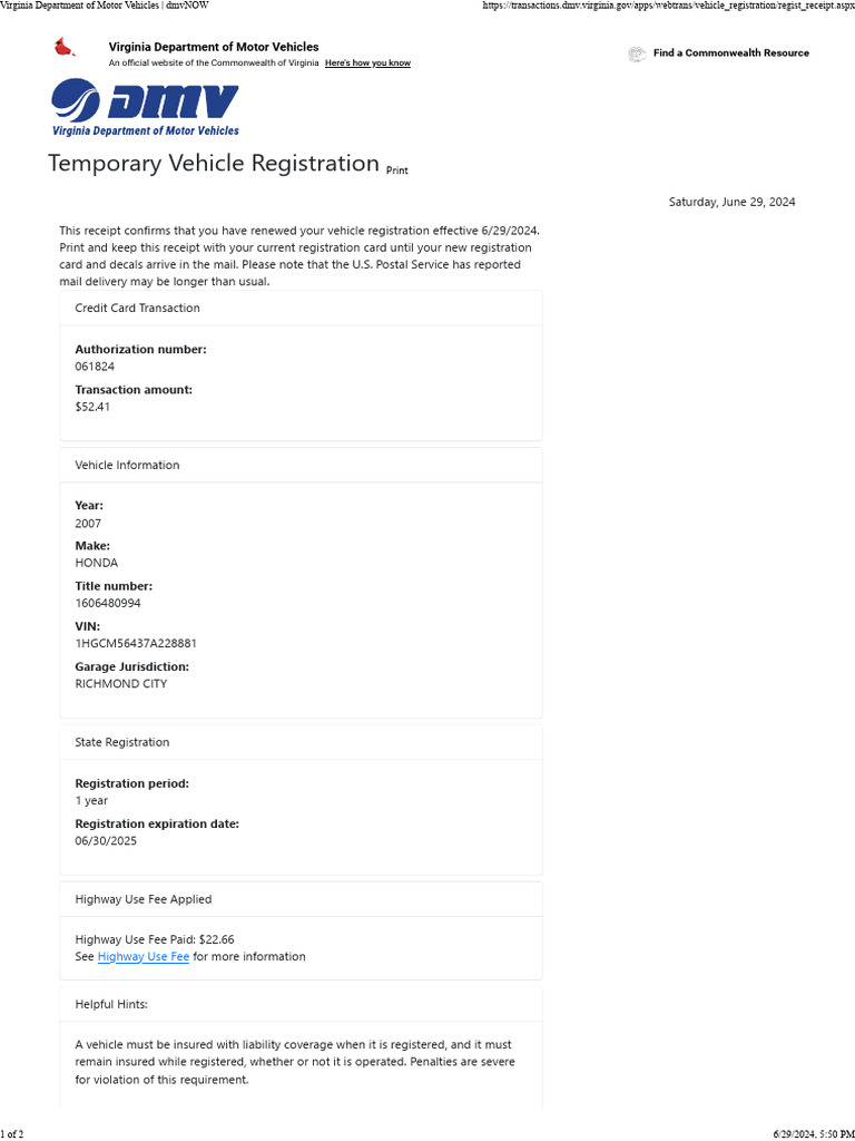 Virginia Department of Motor Vehicles - DmvNOW | PDF | Fee | Department ...