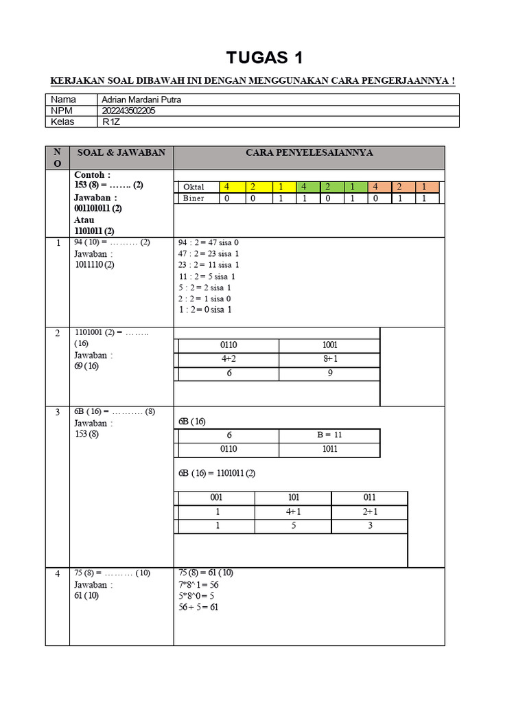 Template Tugas Konversi Bilangan 2 | PDF