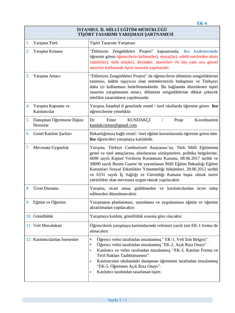 Ti̇şört Tasarimi Yarişmasi Şartnamesi̇ | PDF