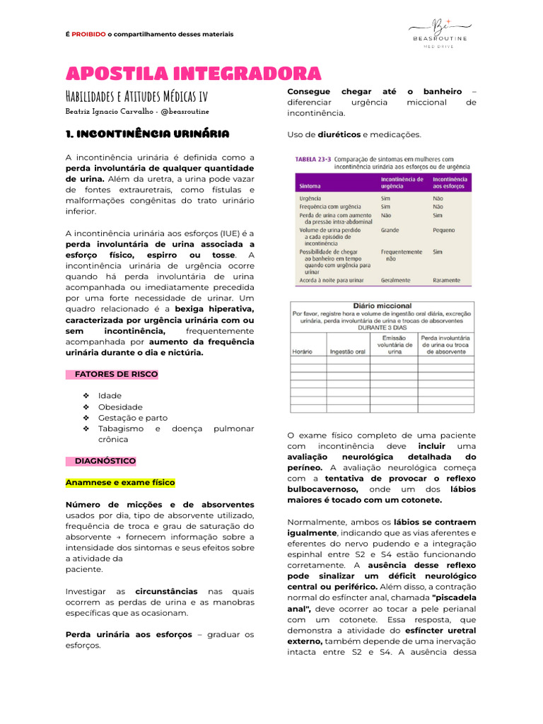 Apostila Integradora - Ham Iv | PDF | Micção | Gravidez