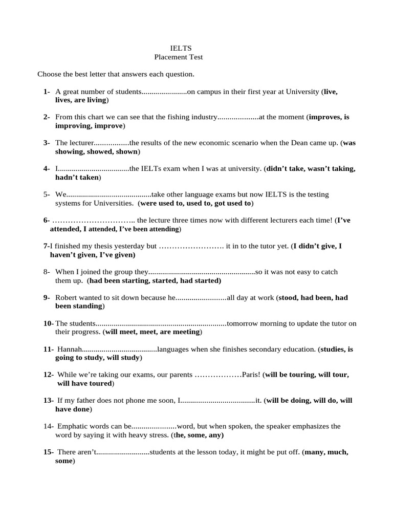 IELTS Placement Test Practice Questions | PDF
