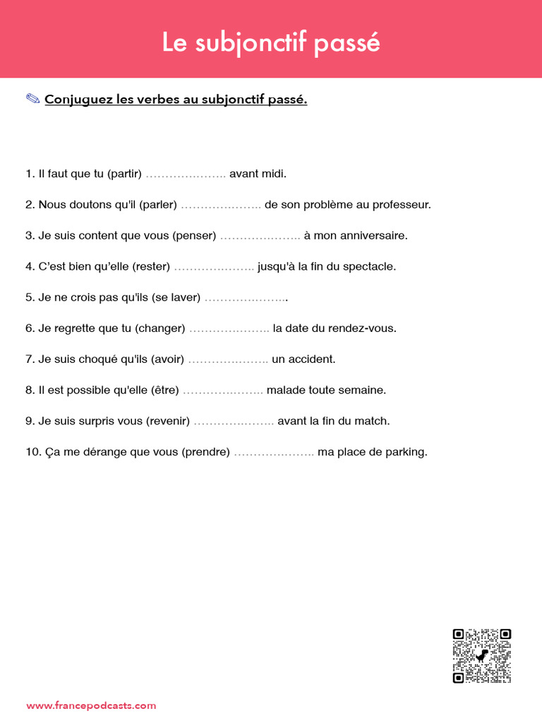 Exercices sur le subjonctif passé | PDF