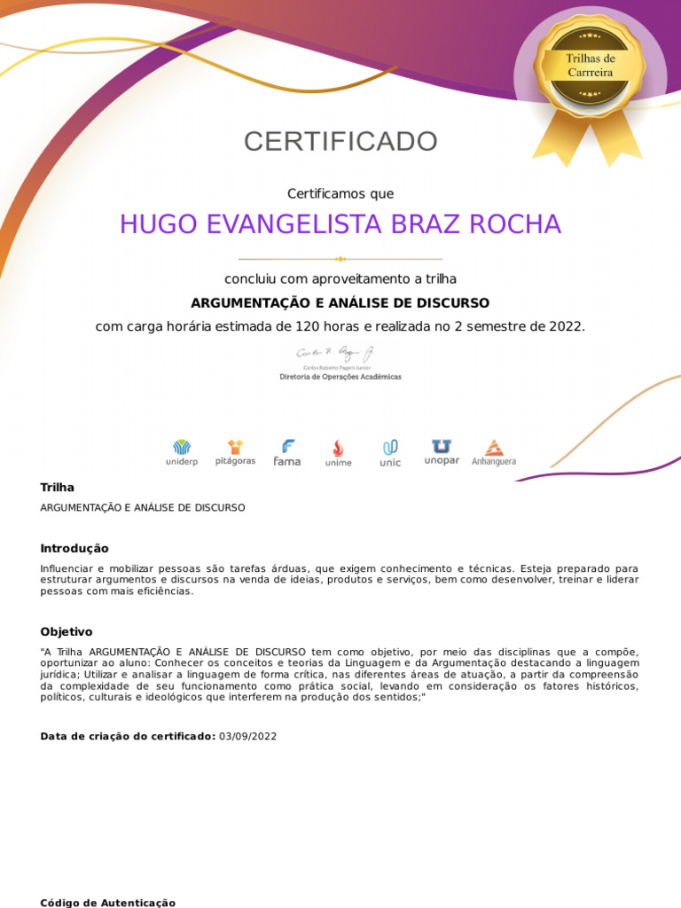 Certificado de horas complementares | PDF