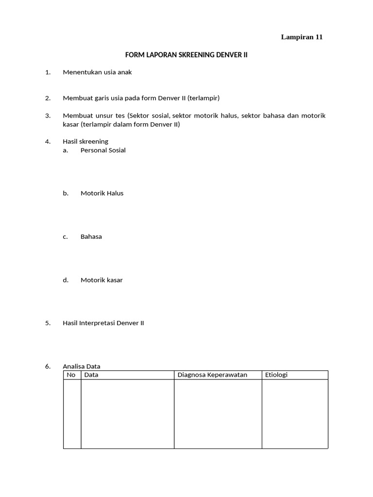 Laporan Skreening Denver II Anak | PDF