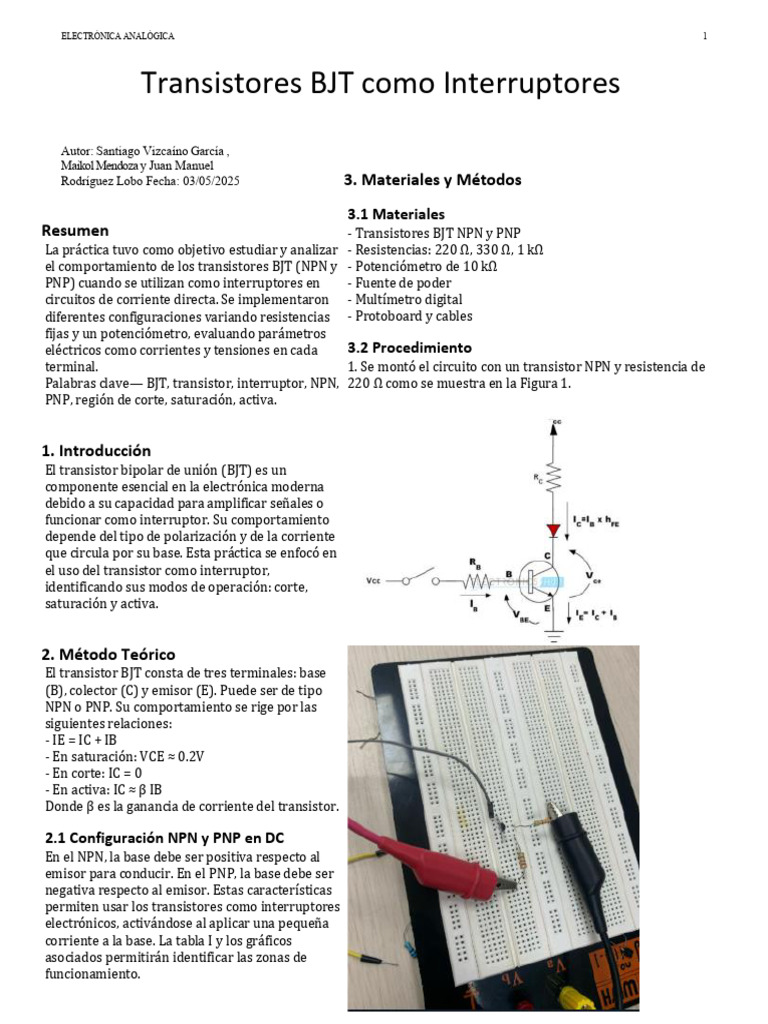 Transistores BJT como Interruptores en DC | PDF | Transistor de unión ...