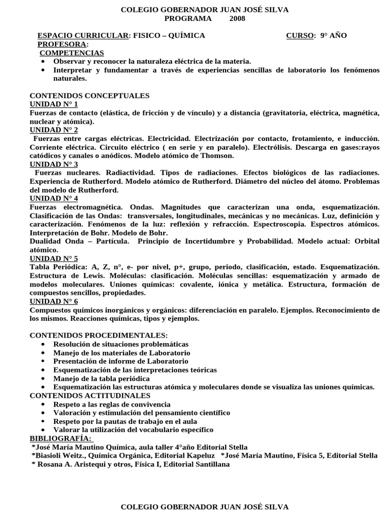 Programa Planif.9° 2008 | PDF | Moléculas | Química