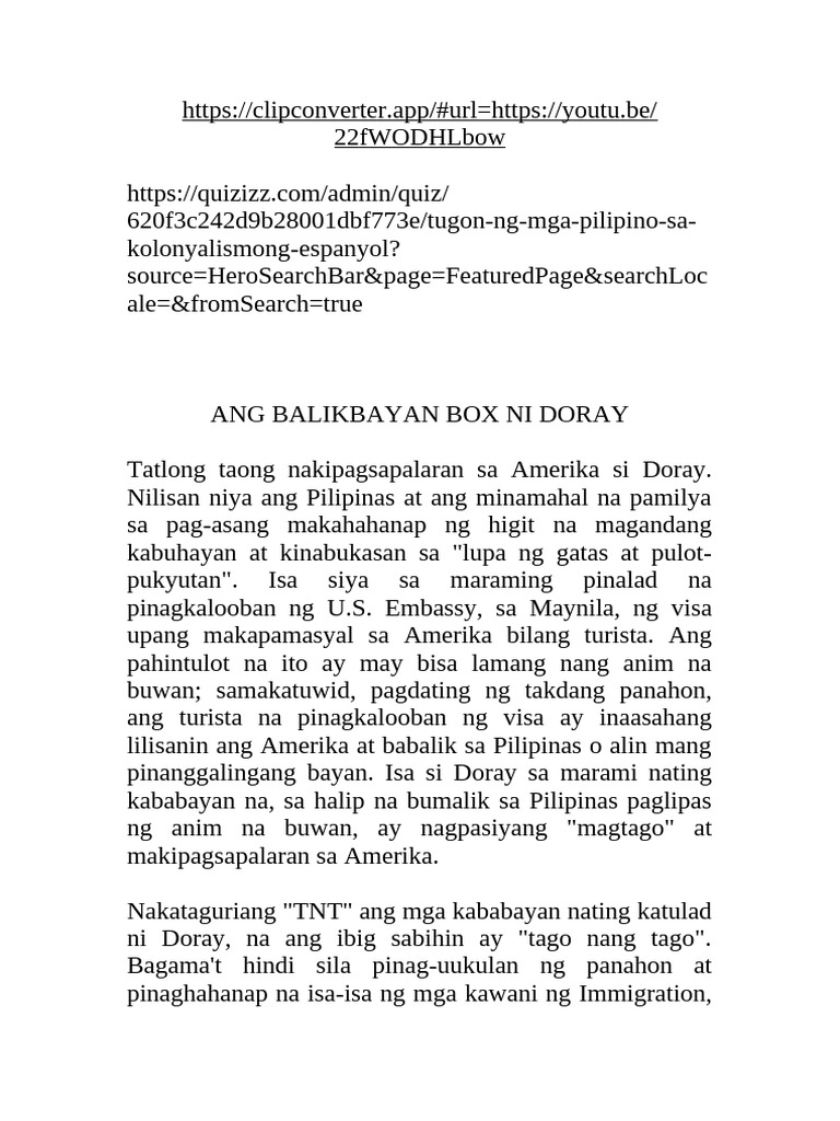 Ang Balikbayan Box Ni Doray | PDF
