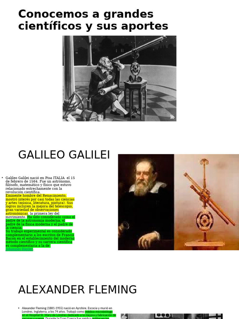 Conocemos A Grandes Científicos y Sus Aportes | PDF | Science | Galileo ...