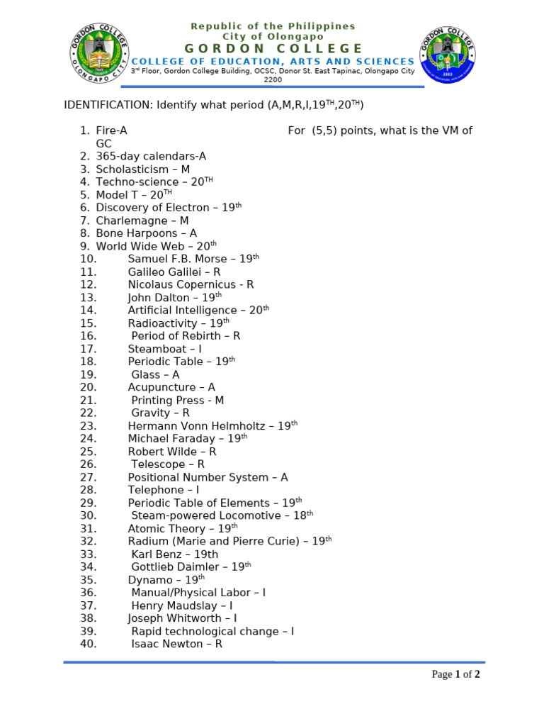 STS WORLD HISTORY-QUIZ With ANSWER KEY | PDF