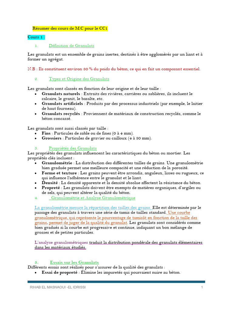 Résumer des cours de Matériaux de construction | PDF | Mortier ...