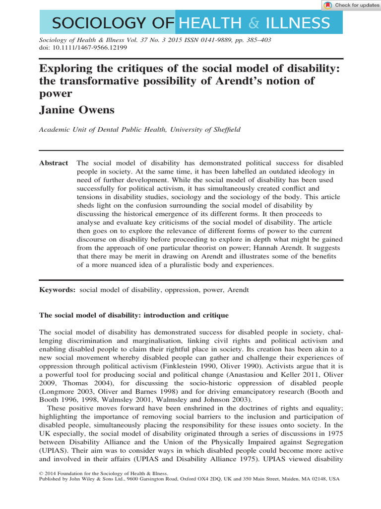 Critiquing the Social Model of Disability | PDF | Disability | Marxism