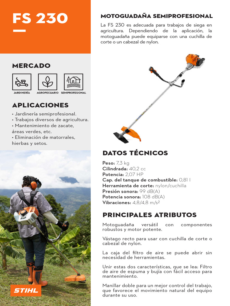 Motoguadaña Stihl FS 230: Ficha Técnica | PDF | Ingeniería mecánica