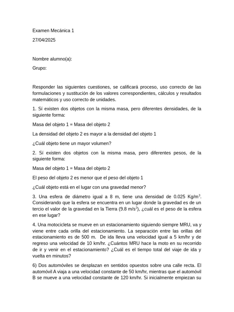 Examen Recupar Mec 1 2025 | PDF