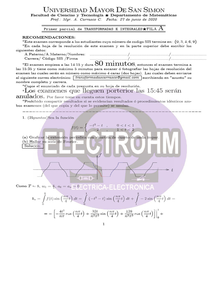 Primer - Parcial - de - Transformadas - 1 - 2020 Soluciones | PDF