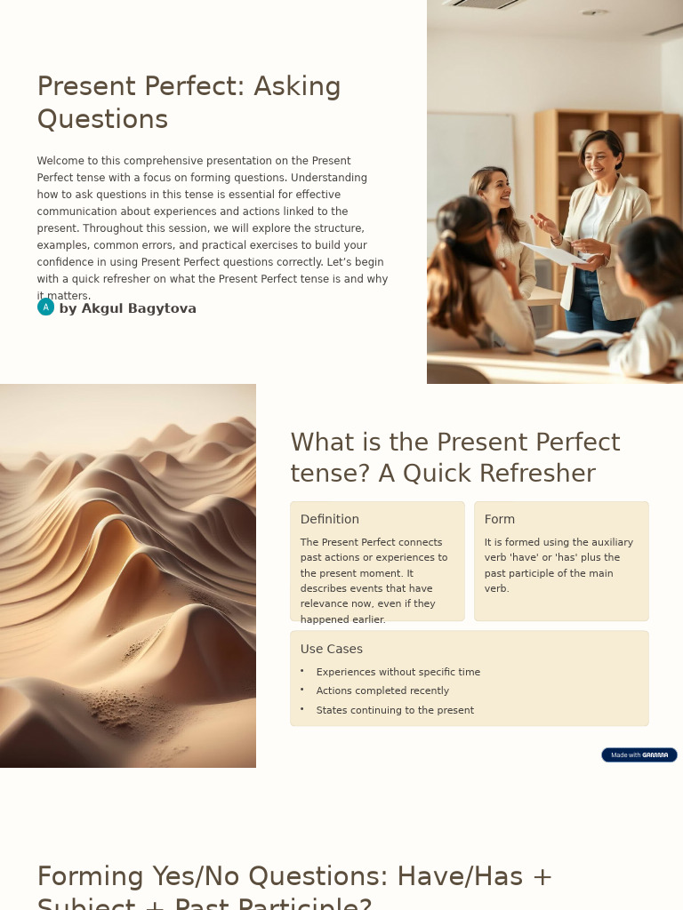 Present Perfect Asking Questions | PDF | Perfect (Grammar) | Verb