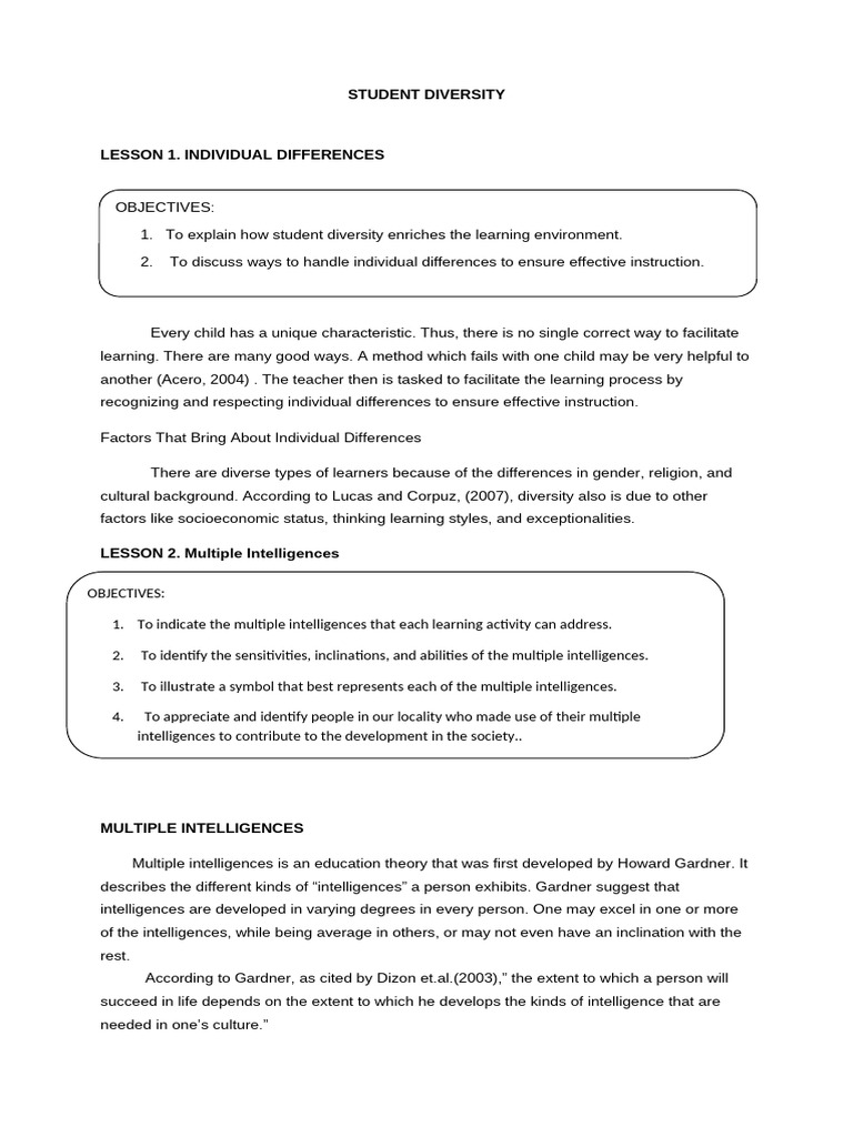 Student Diversity Learning Material 2 | PDF | Learning Styles | Intelligence