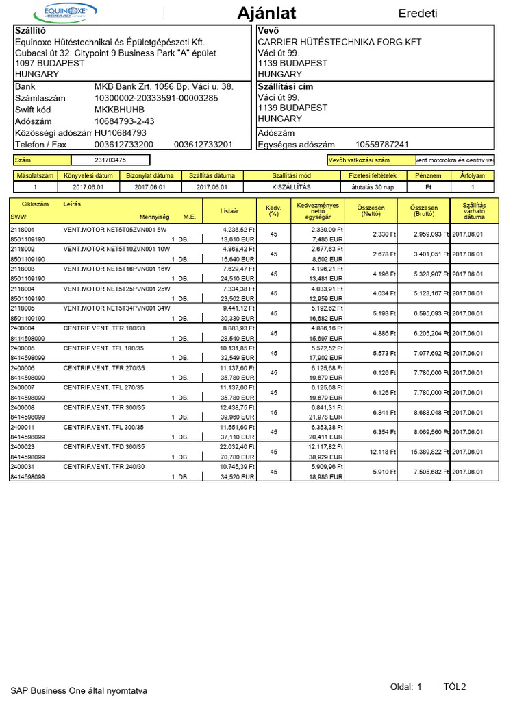 ajánlat Carrier -06.01. vent motorok és centrif vent motorok | PDF