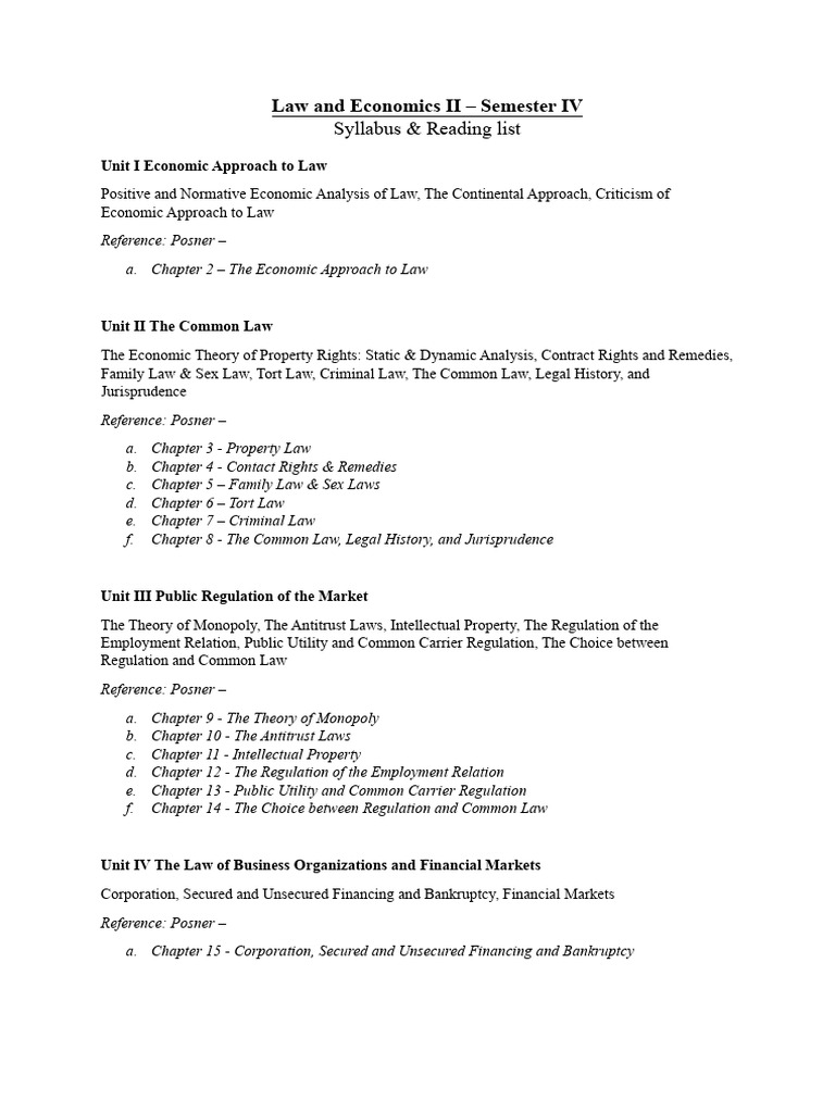 Law and Economics - Ba LLB - Semester IV | PDF