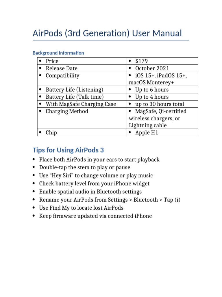 AirPods 3rd Gen User Manual | PDF | Apple Inc. | Apple Inc. Hardware