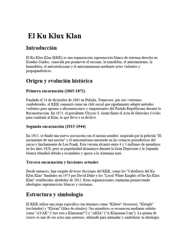 El Ku Klux Klan | PDF | Ku Klux Klan | Política y raza