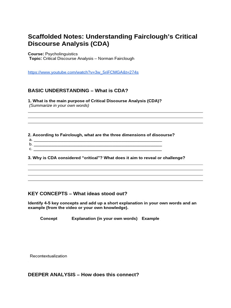 Fairclough's Critical Discourse Analysis (CDA) | PDF
